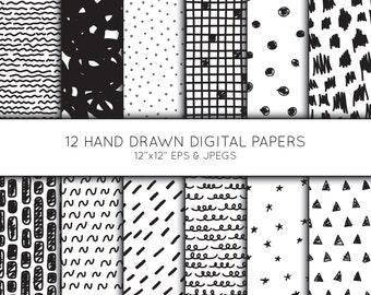 Hand Drawn Scrapbook Paper Doodle Digital Paper Minimalist | Etsy