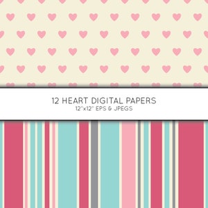 Valentine Digital Paper, Heart Scrapbook Paper, Heart Digital Paper ...