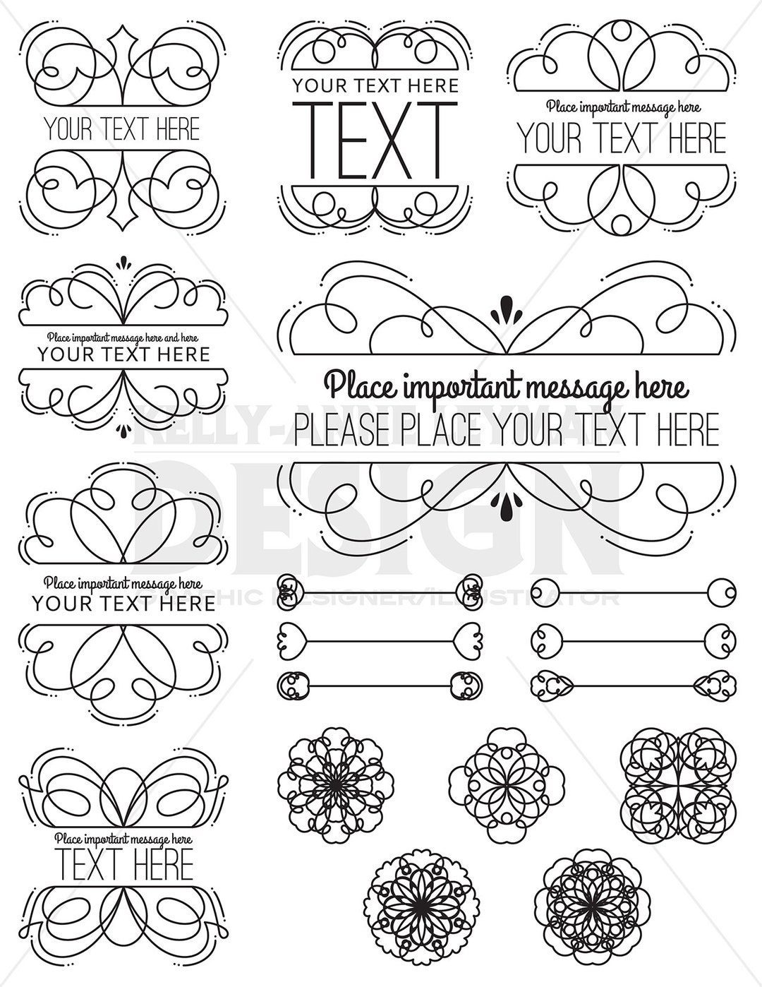 Swirl Digital Frames Clipart, Digital Labels Clip Art Set, Flourish ...