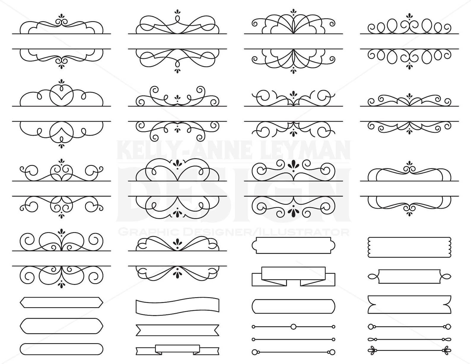 Swirl Digital Frames Clipart, Digital Labels Clip Art Set, Flourish ...