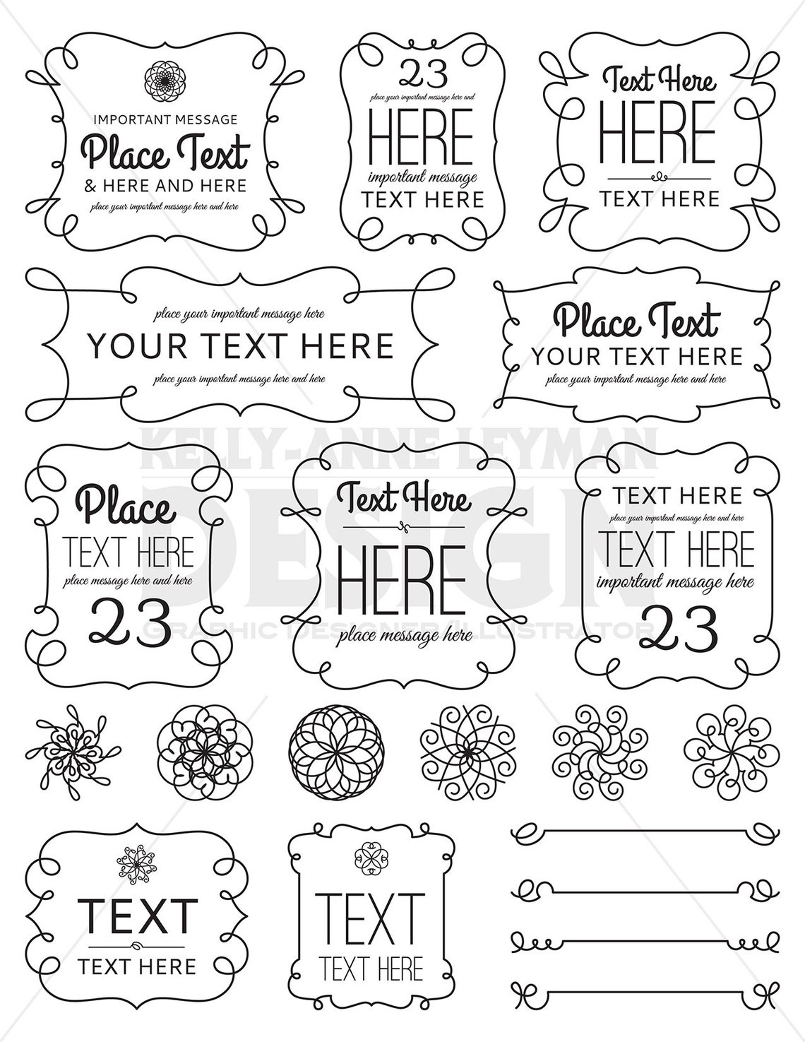 Swirl Digital Frames Clipart, Digital Labels Clip Art Set, Flourish ...