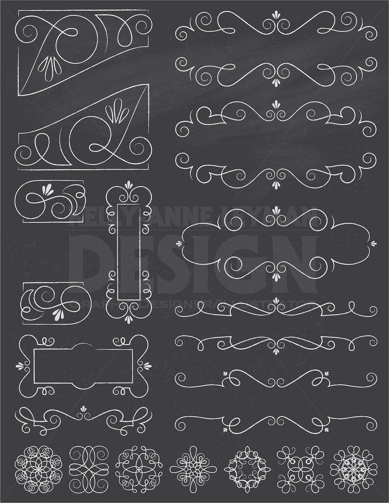 Chalkboard Swirl Digital Frame Clipart Digital Label Clip - Etsy