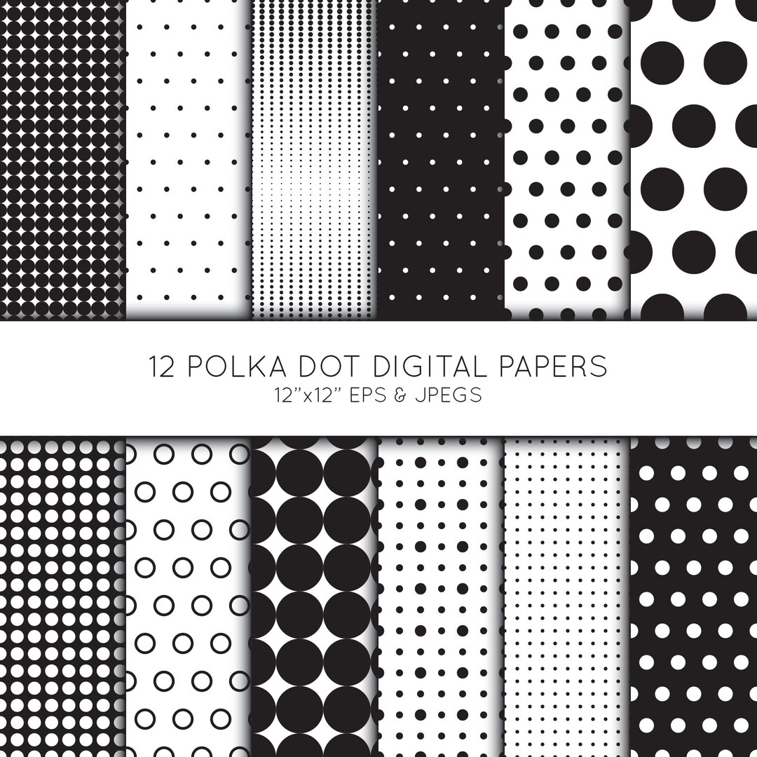 Dot Digital Paper, Polka Dot Scrapbook Paper, Black and White, Dot ...