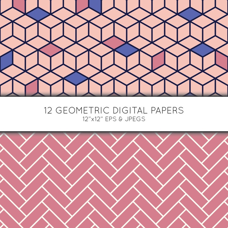 Geometric Digital Paper, Geometric Scrapbook Paper, Digital Paper Pack ...