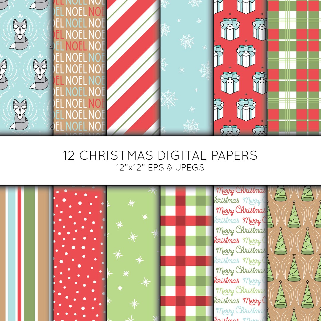 Christmas Digital Paper, Holiday Scrapbook Paper, Digital Paper Pack ...