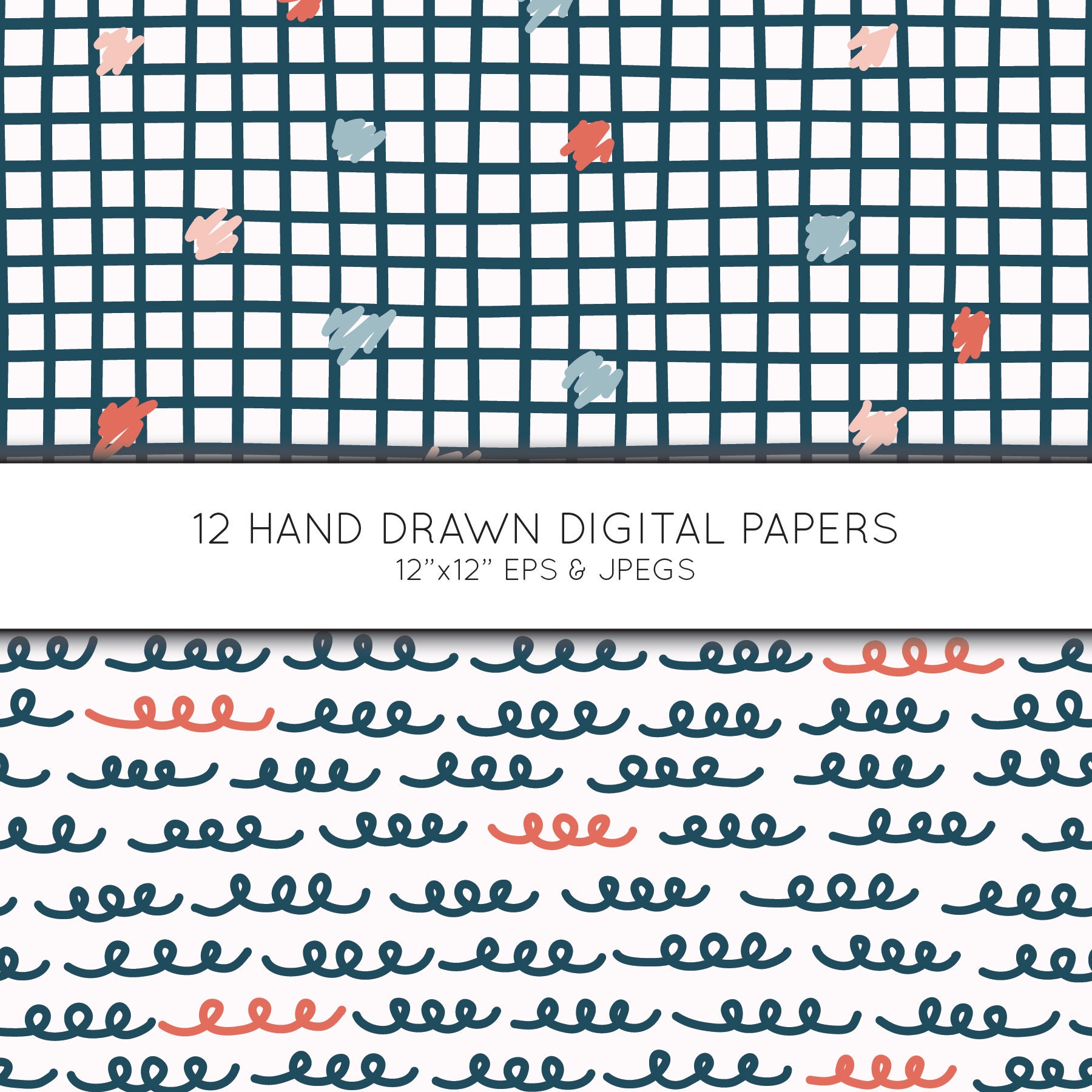 Hand Drawn Scrapbook Paper, Doodle Digital Paper, Minimalist, Abstract ...