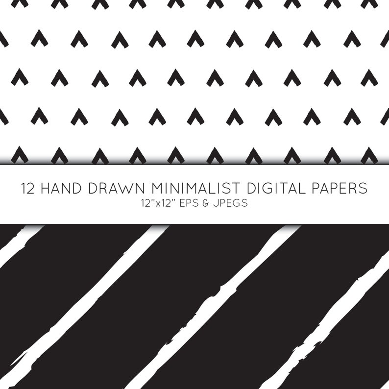 Geometric Digital Paper, Minimalist Scrapbook Paper, Black and White ...
