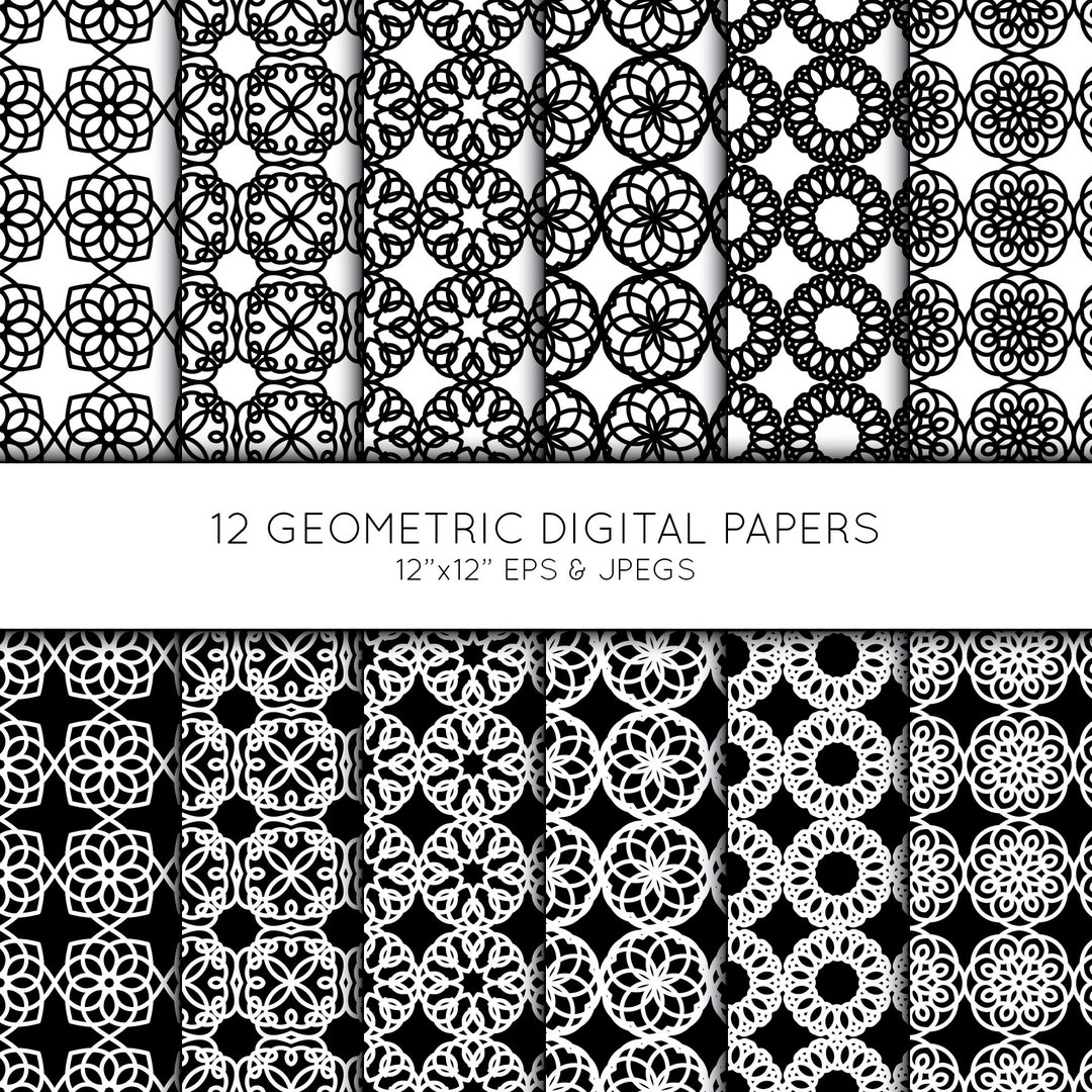 Geometric Scrapbook Paper, Geometric Digital Paper, Black and White ...