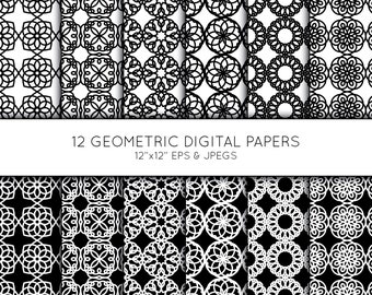Black and White Digital Paper Pack, Geometric Digital Paper, Scrapbook ...