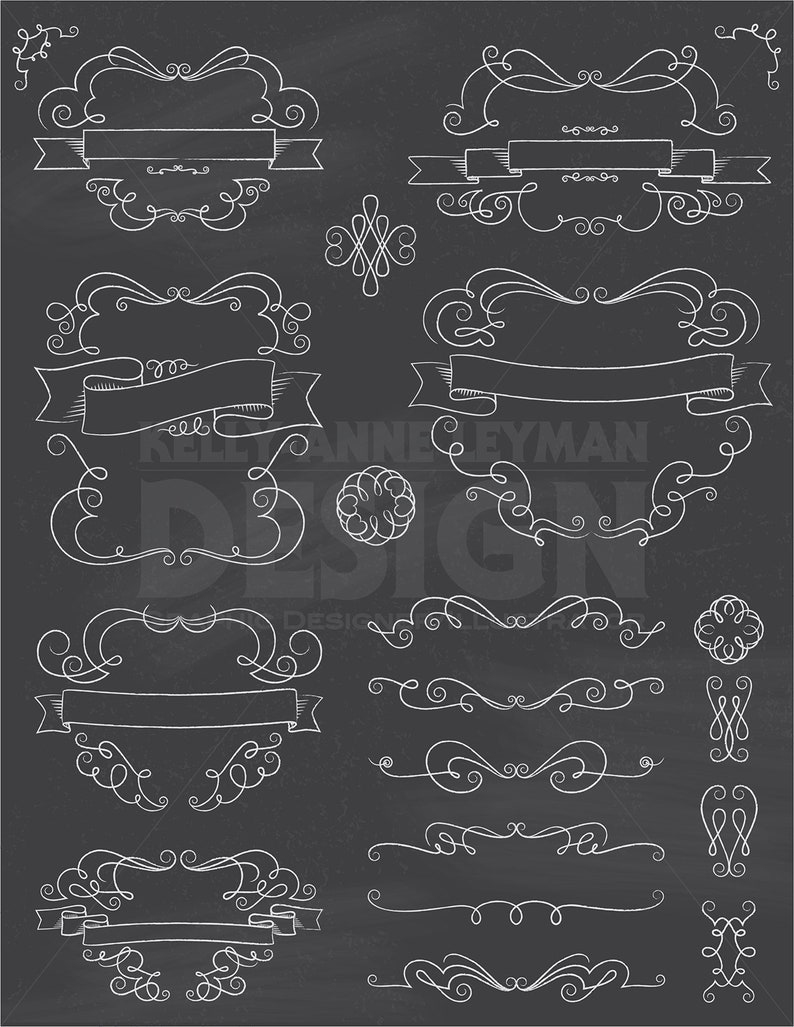 Chalkboard Swirl Digital Frame Clipart, Digital Label, Flourish ...