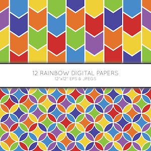 Rainbow Digital Paper, Geometric Scrapbook Paper, Digital Paper Pack ...
