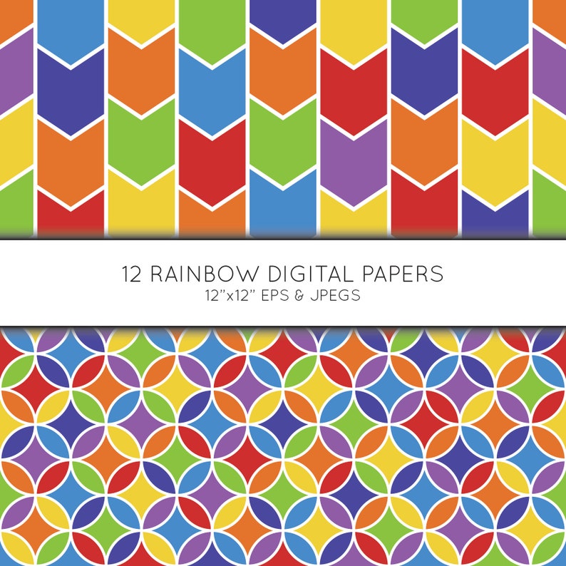 Rainbow Digital Paper, Geometric Scrapbook Paper, Digital Paper Pack ...