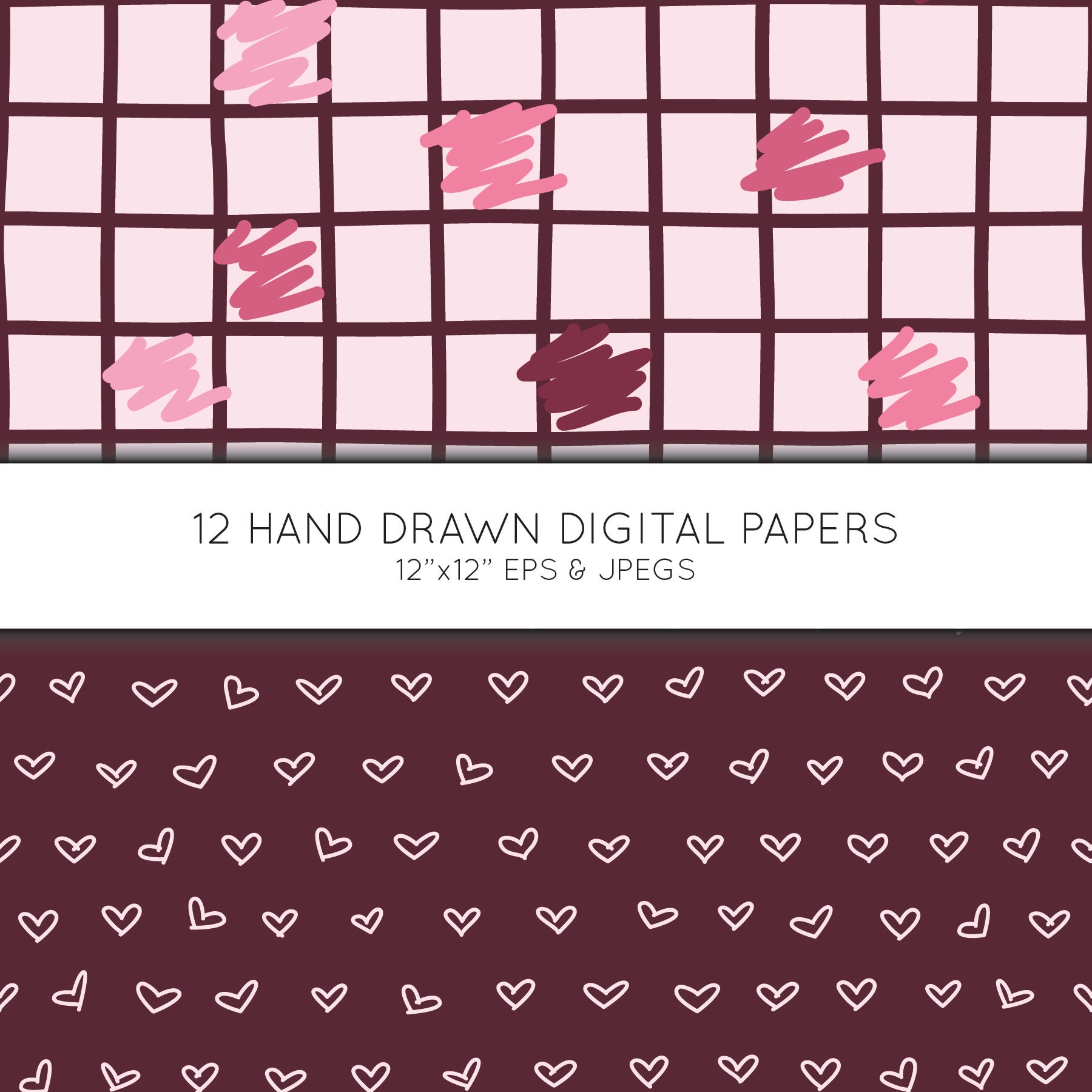 Abstract Digital Paper, Hand Drawn Modern Scrapbook Paper, Digital ...