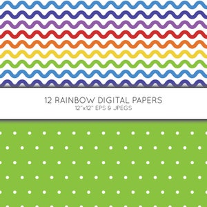 Rainbow Digital Paper, Geometric Scrapbook Paper, Digital Paper Pack ...