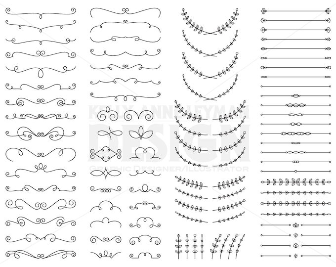 Line Divider Clipart - 90 Dividers Mega Pack, Wedding Clipart, Page ...