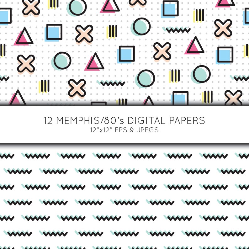 80s Scrapbook Paper, 80s Digital Paper, Memphis Paper, Digital Paper ...