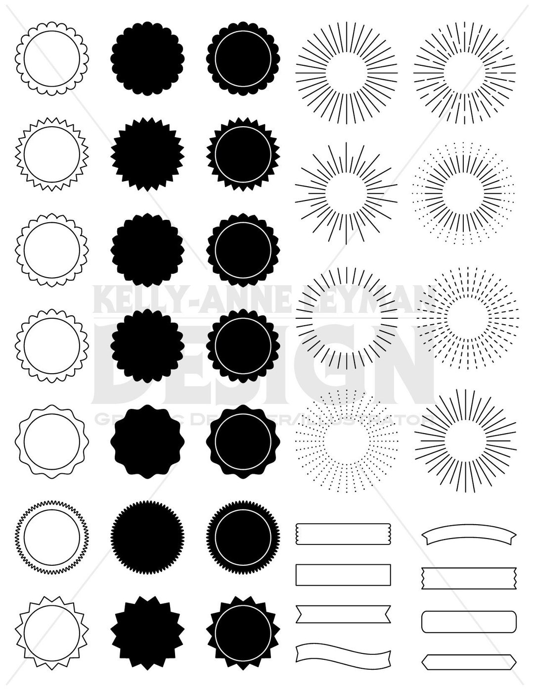 Circle Frame Clipart, Digital Label Clipart, Sunburst Clipart, Instant ...
