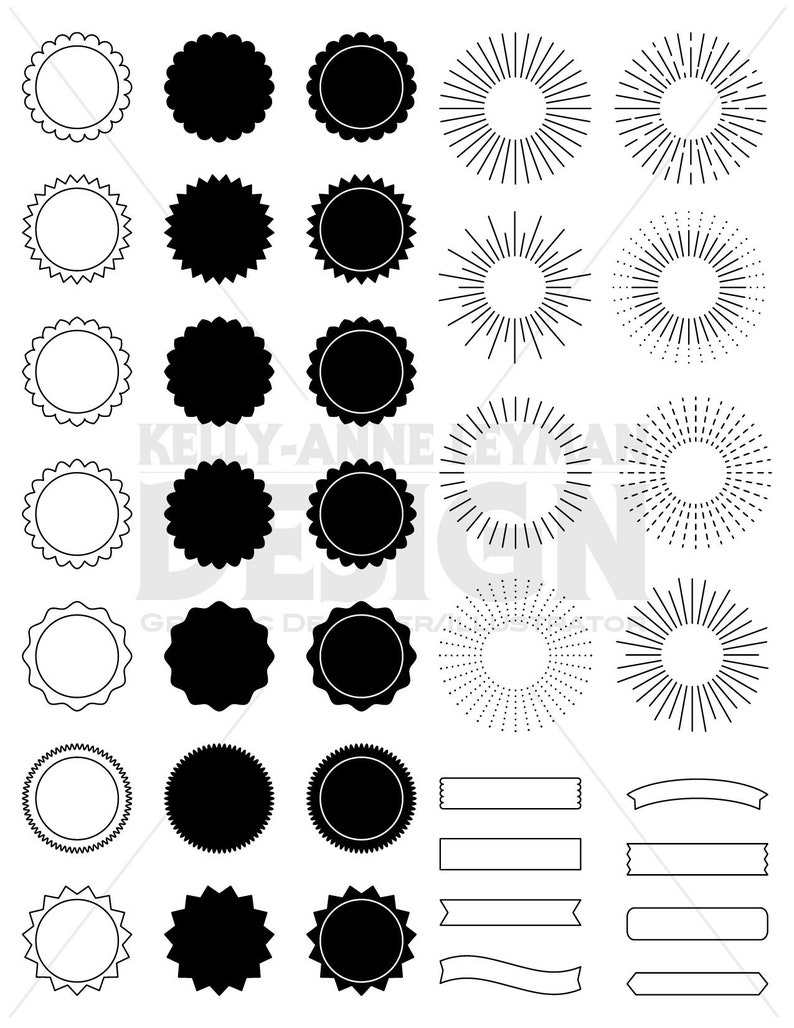 Circle Frame Clipart, Digital Label Clipart, Sunburst Clipart, Instant ...