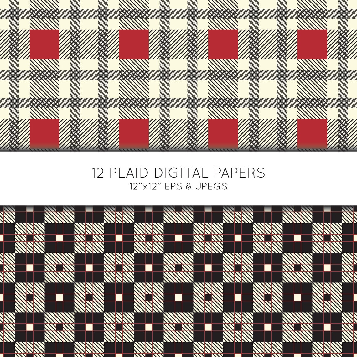 Plaid Digital Paper, Buffalo Plaid Scrapbook Paper, Check Digital Paper ...