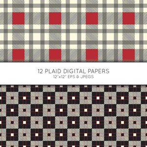 Plaid Digital Paper, Buffalo Plaid Scrapbook Paper, Check Digital Paper ...