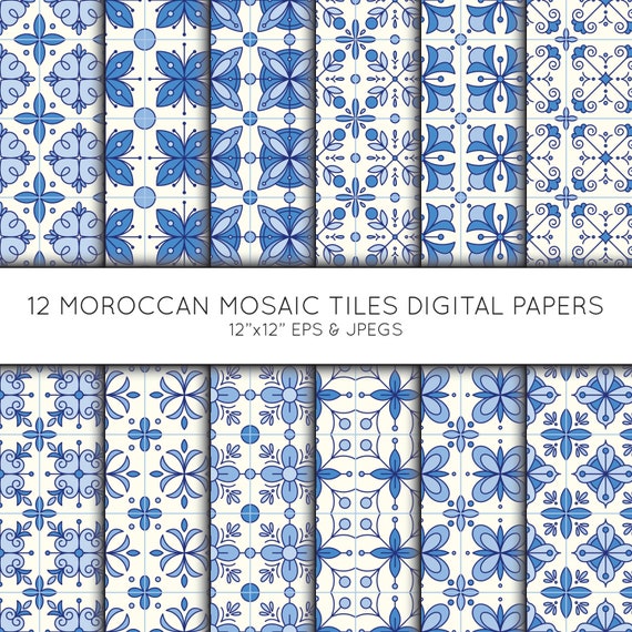 Blue Tile Scrapbook Paper Digital Paper Pack Moroccan | Etsy