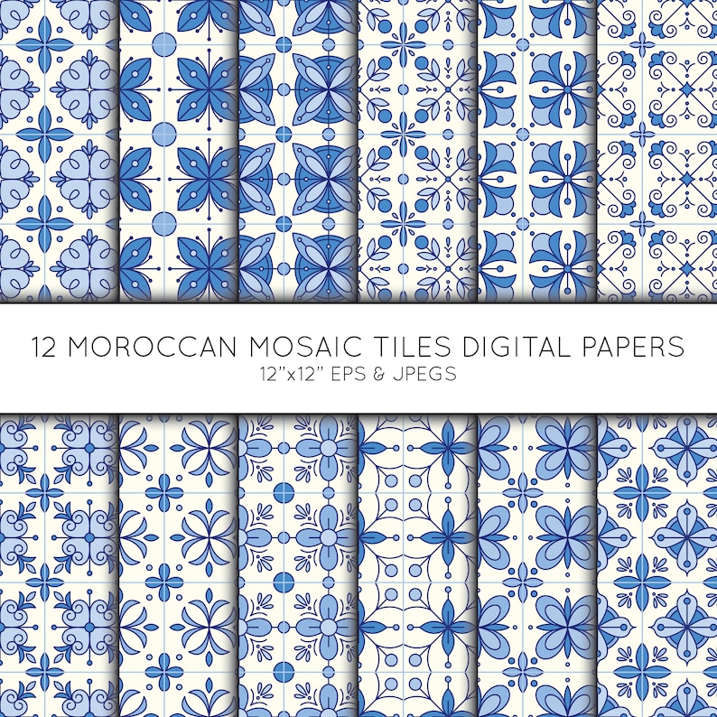 Blue Tile Scrapbook Paper, Digital Paper Pack, Moroccan, Italian ...