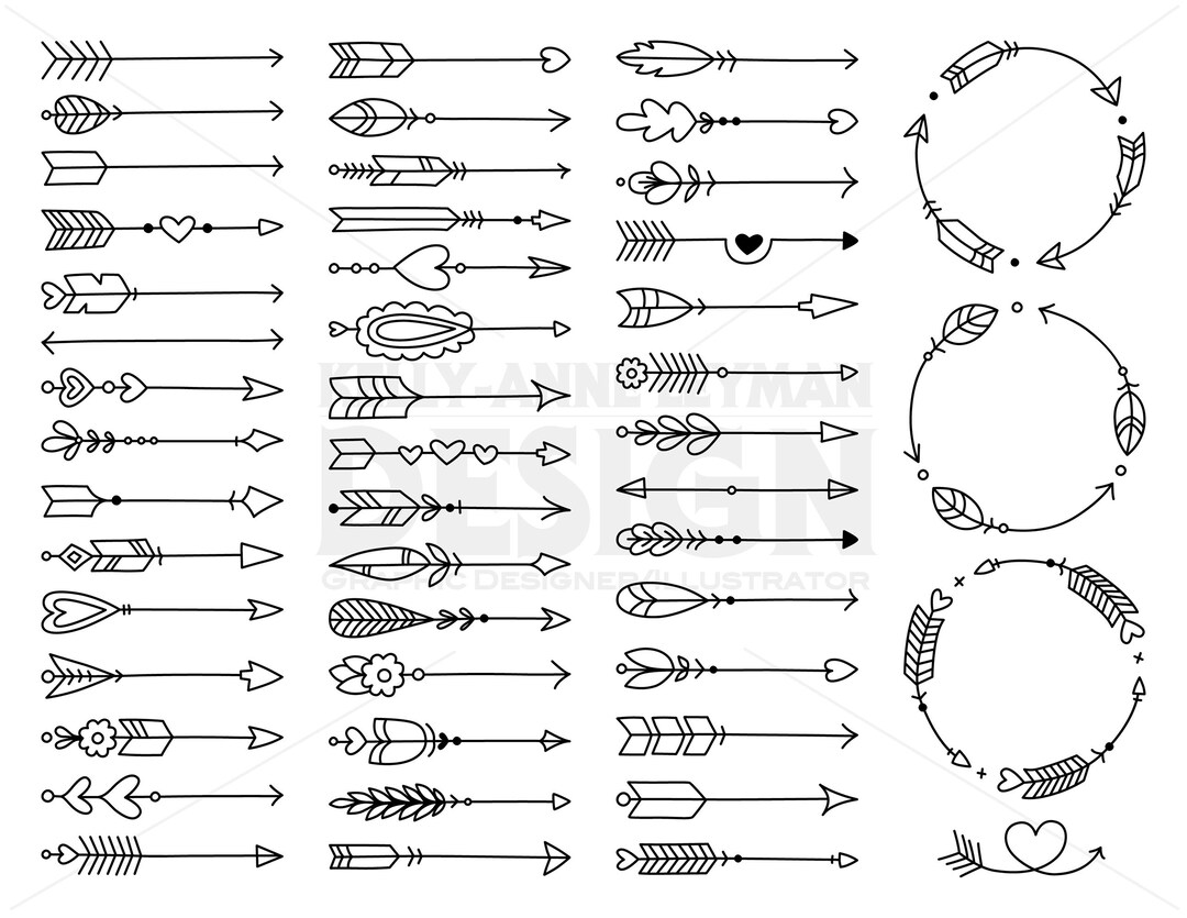 Arrow Clipart, Doodle Arrows, Hearts, Hand Drawn Arrows, Love Clipart ...
