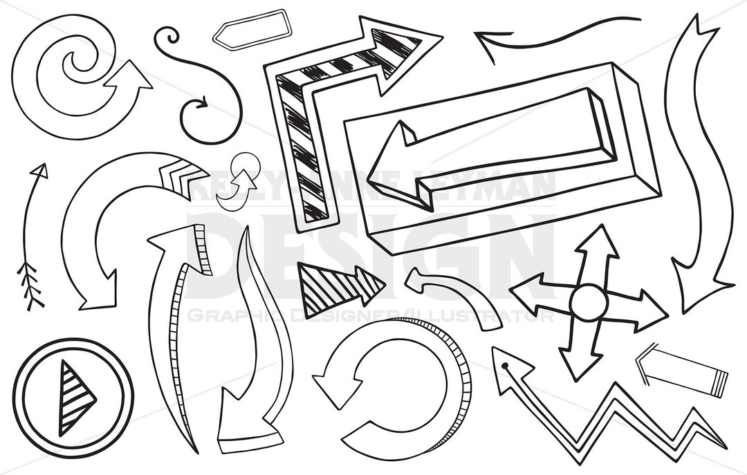 Arrow Clipart, Doodle Digital Arrows Clipart, Clip Art Set, Digital ...