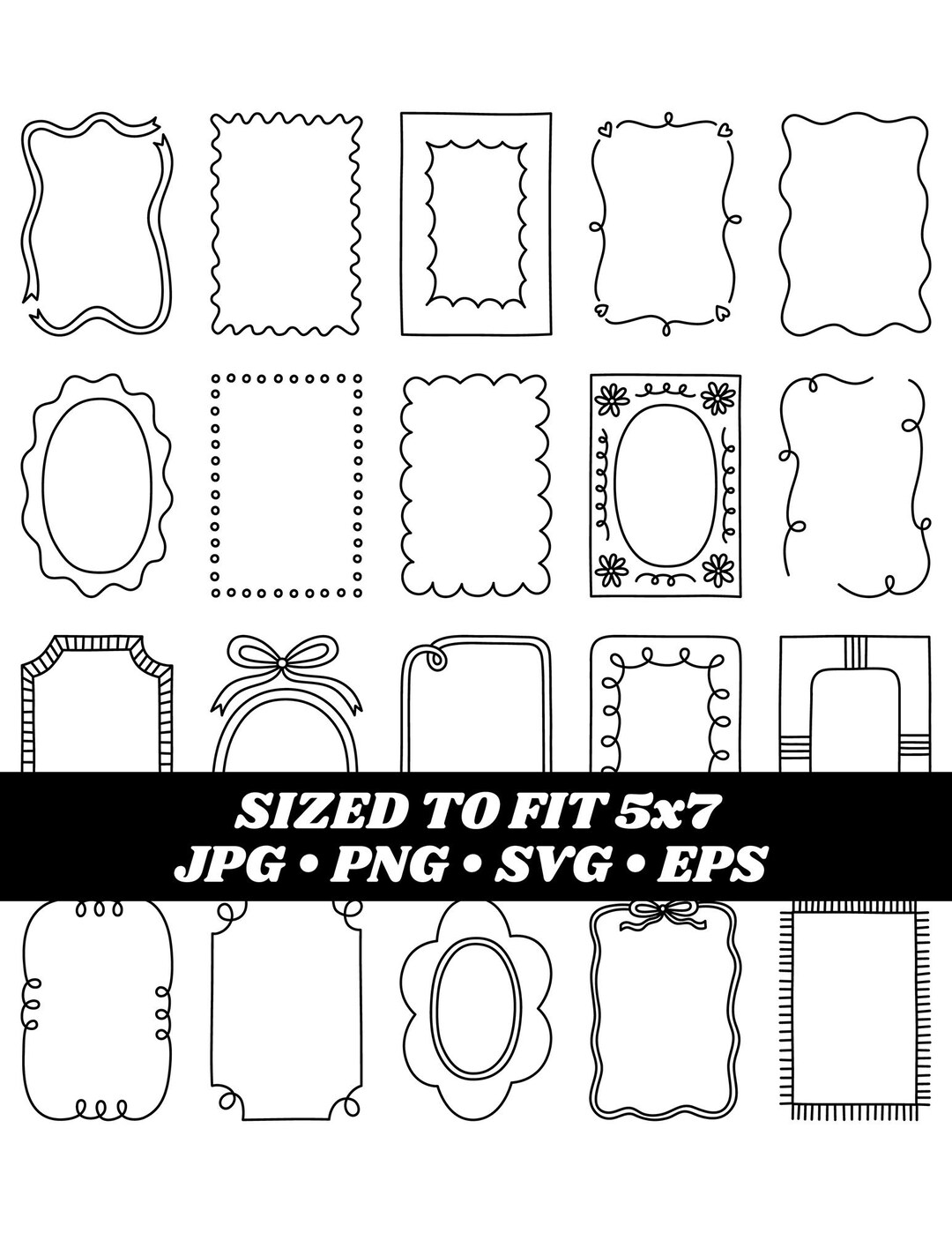 Digital Frames Clipart, Doodle Frames Clipart, Bow, Hand Drawn Frames ...