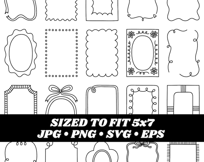 120 Doodle Clipart Frames Digital Frame Clip Art Commercial Use Doodle ...
