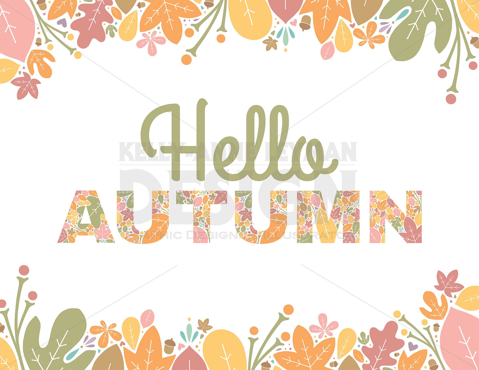 Hello Autumn Background Clipart Fall background Digital Leaf | Etsy