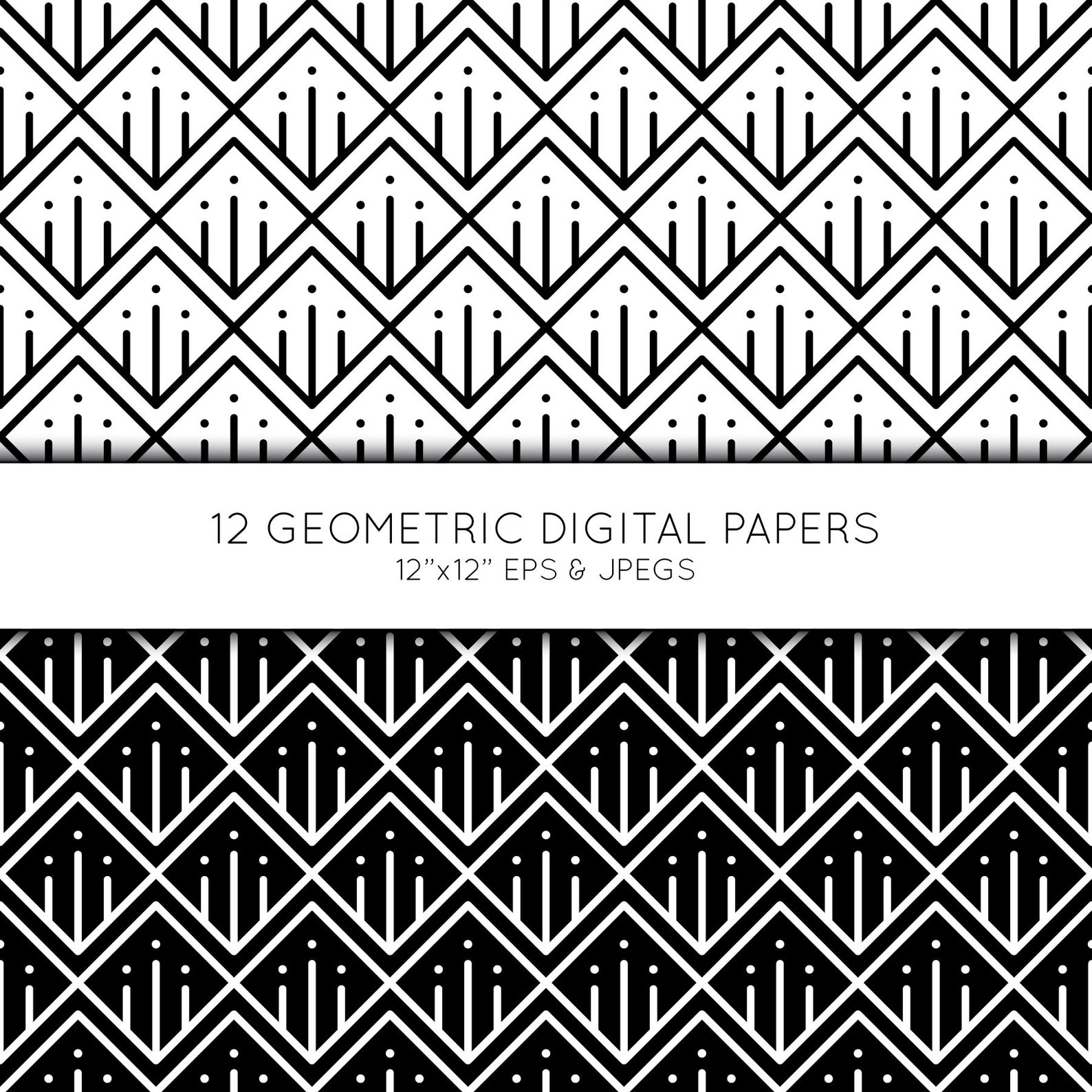 Geometric Digital Paper, Geometric Scrapbook Paper, Black and White ...