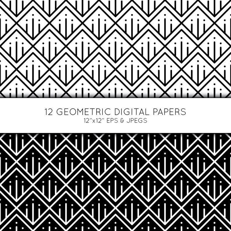 Geometric Digital Paper, Geometric Scrapbook Paper, Black and White ...