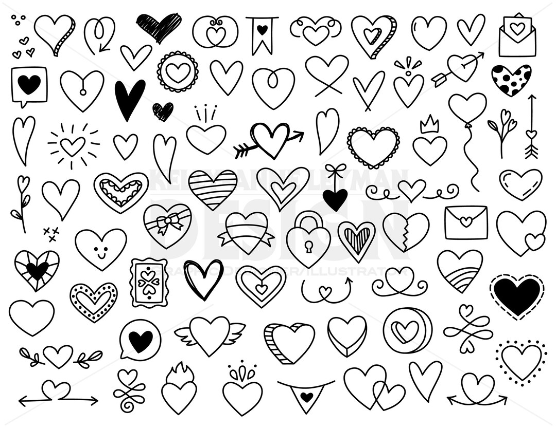 Doodle Heart Clipart, Hand Drawn Heart, Love Clipart, Commercial Use ...