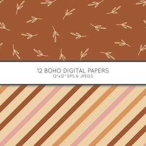 Boho Digital Paper, Modern Scrapbook Paper, Abstract Digital Paper Pack ...