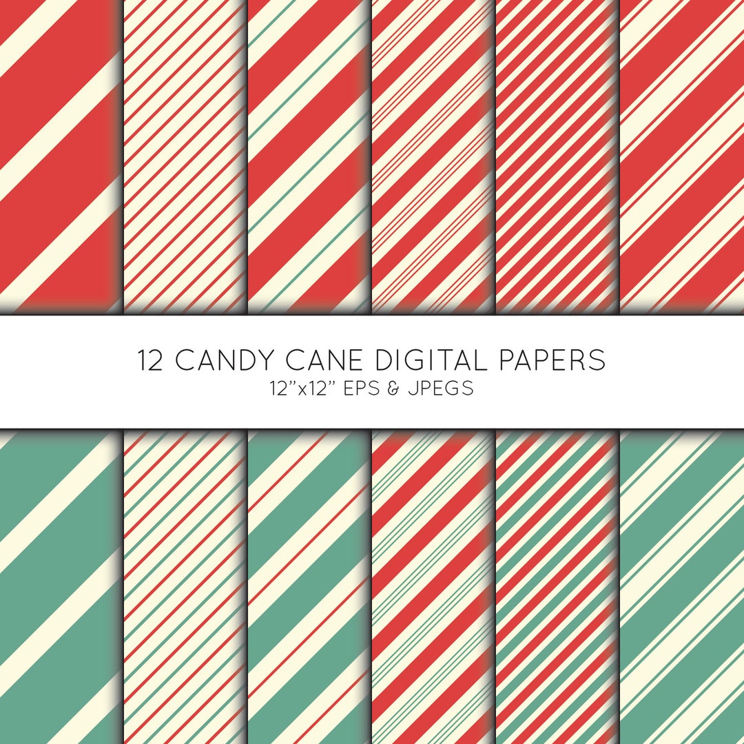 Christmas Digital Paper, Holiday Striped Scrapbook Paper, Digital Paper ...