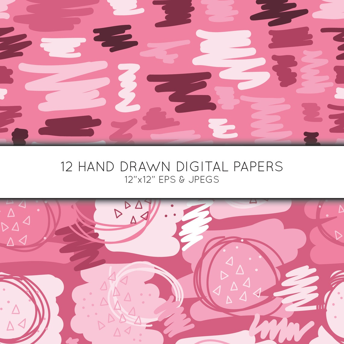Abstract Digital Paper, Hand Drawn Modern Scrapbook Paper, Digital ...