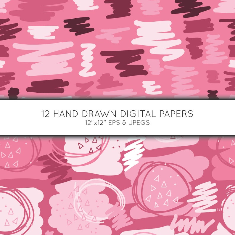 Abstract Digital Paper, Hand Drawn Modern Scrapbook Paper, Digital ...
