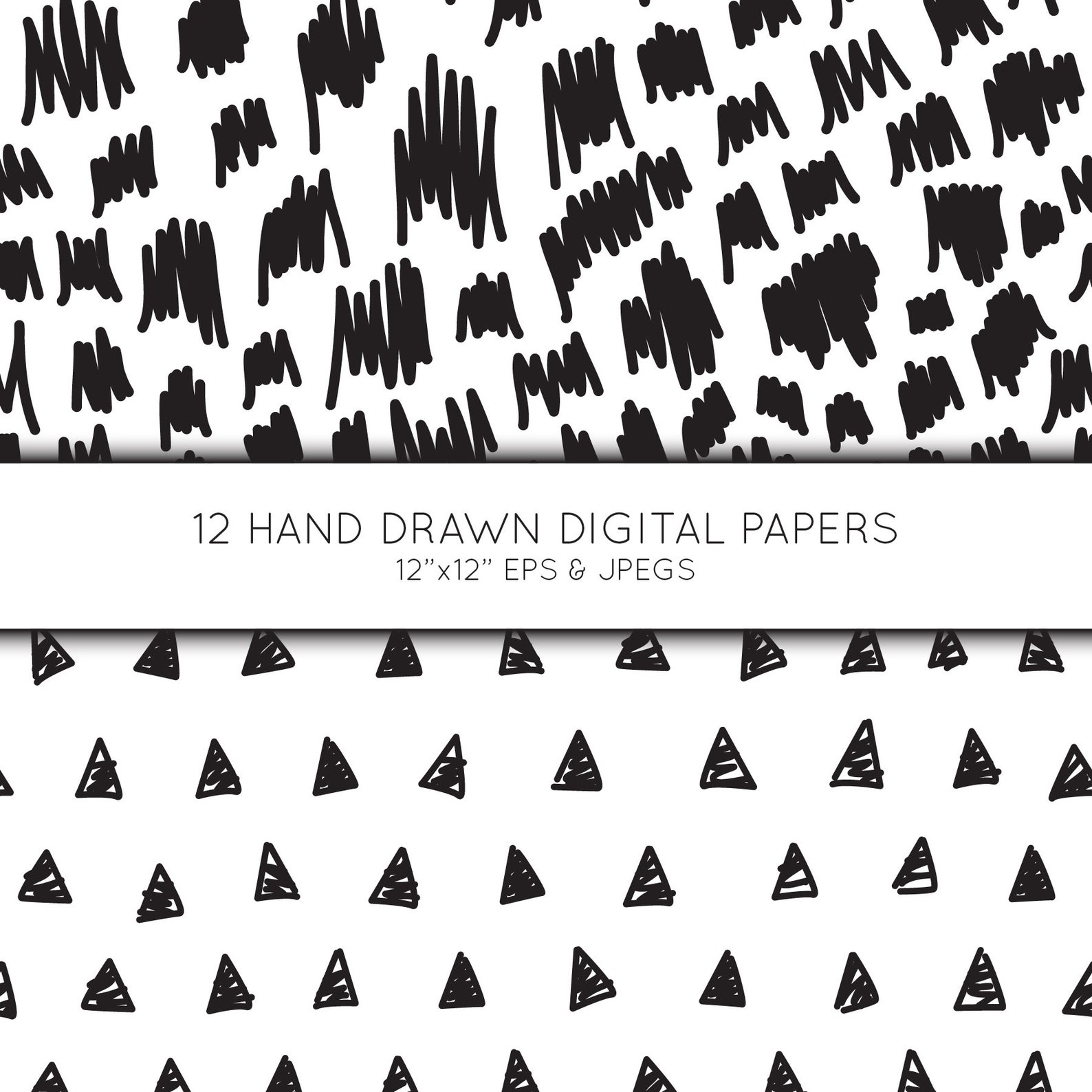 Hand Drawn Scrapbook Paper, Doodle Digital Paper, Black and White ...