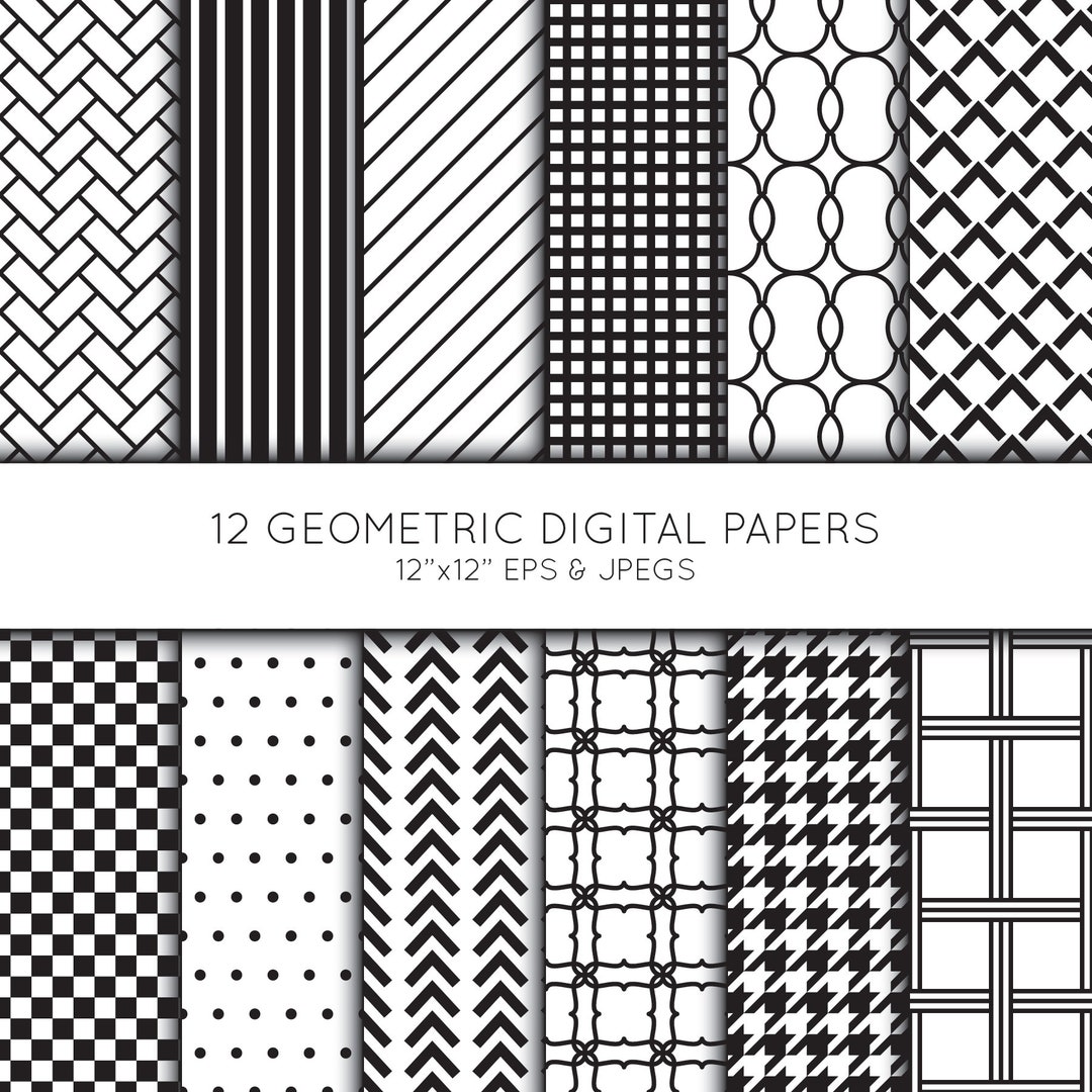Geometric Digital Paper, Geometric Scrapbook Paper, Black and White ...