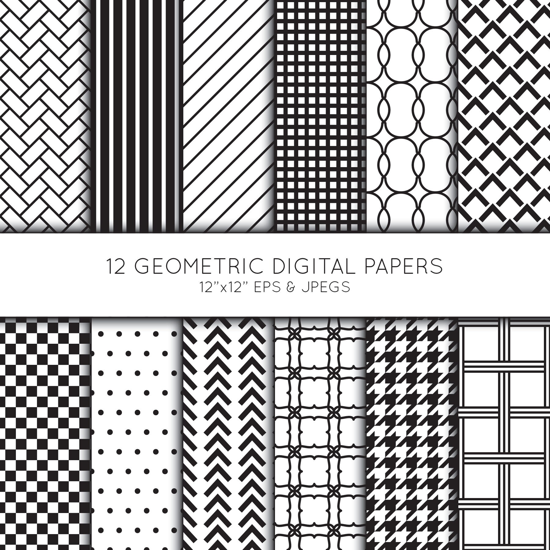 Geometric Digital Paper, Geometric Scrapbook Paper, Black and White ...