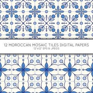Blue Tile Scrapbook Paper, Digital Paper Pack, Moroccan, Italian ...