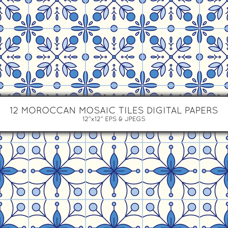 Blue Tile Scrapbook Paper Digital Paper Pack Moroccan | Etsy