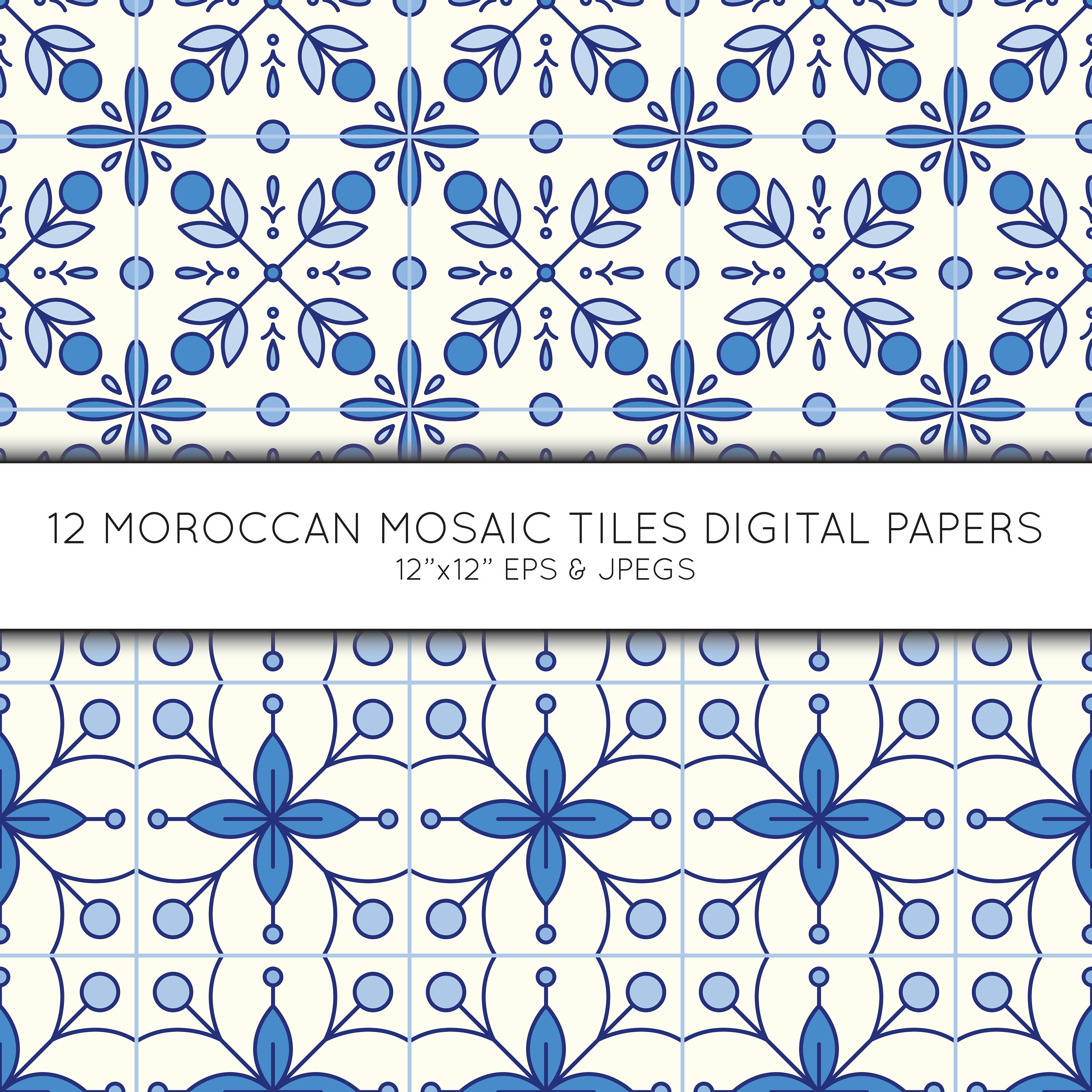 Blue Tile Scrapbook Paper Digital Paper Pack Moroccan | Etsy