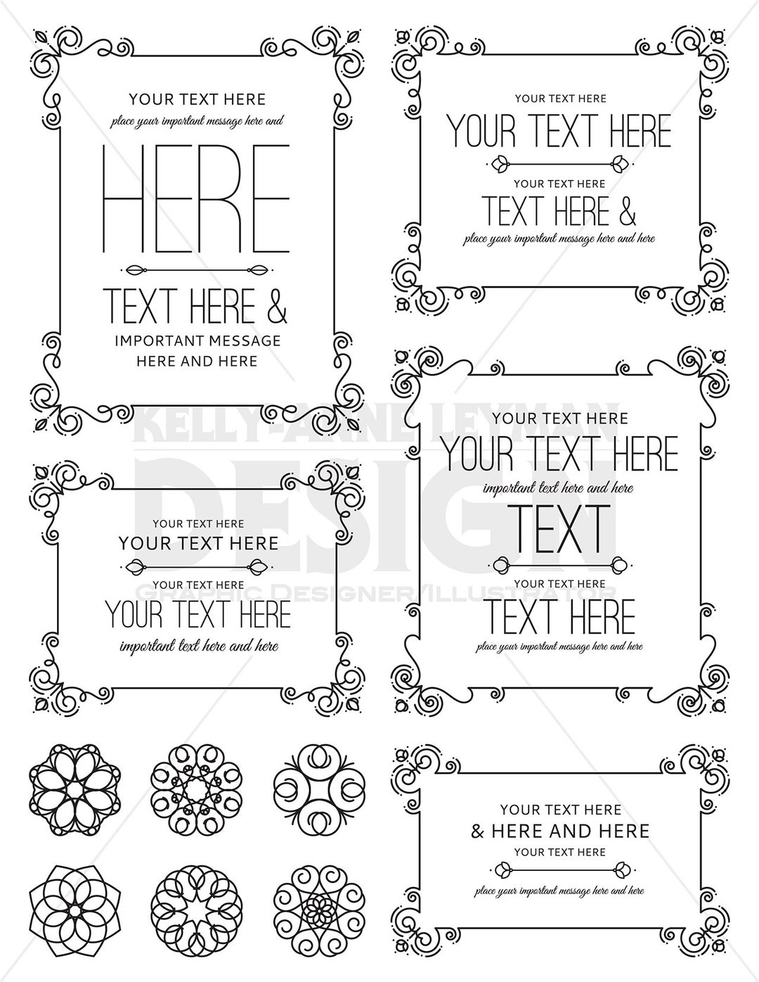 Swirl Digital Frames Clipart, Digital Labels Clipart Set, Flourish ...