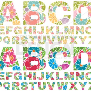 Flower Alphabet Clipart, Floral Alphabet, Letters Clip Art Set, PNG ...