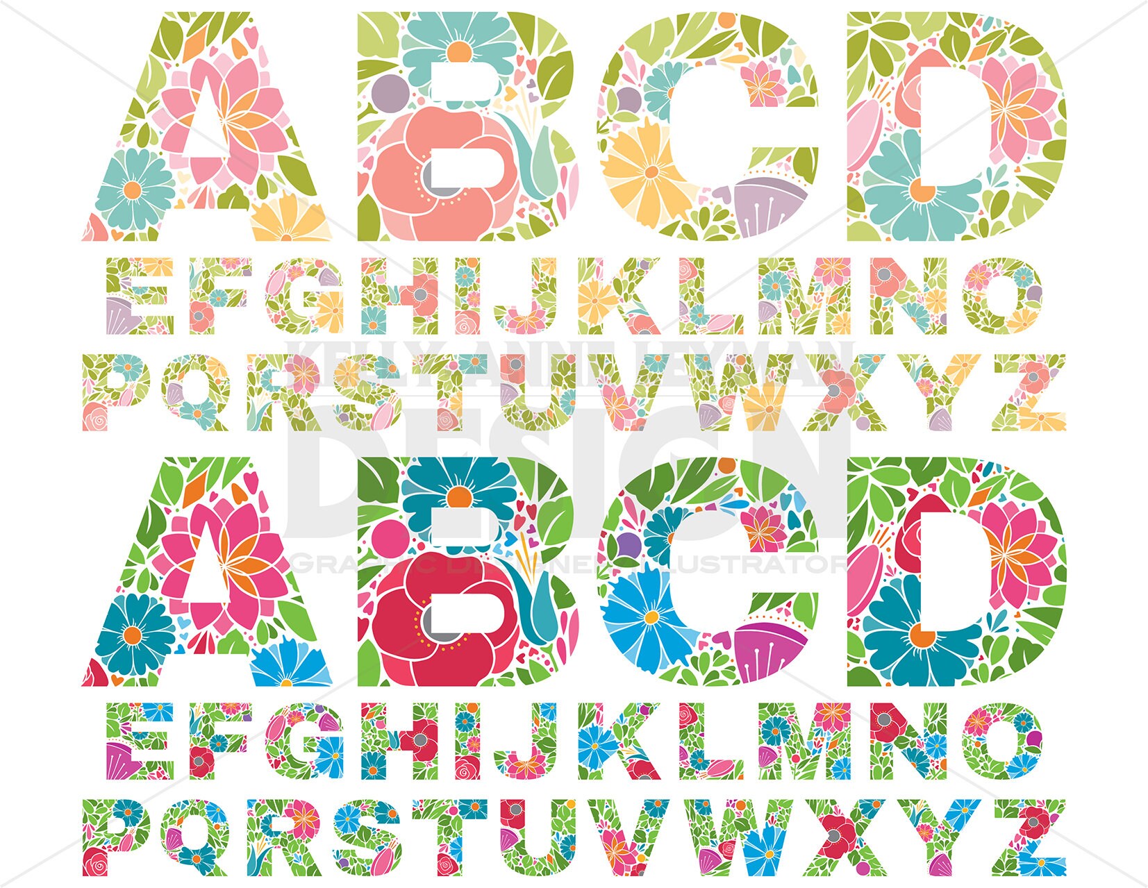 Flower Alphabet Clipart, Floral Alphabet, Letters Clip Art Set, PNG ...
