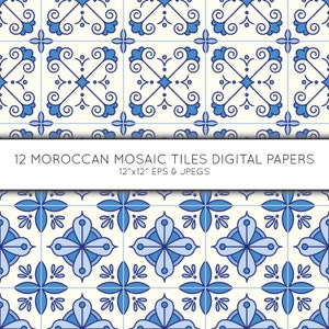 Blue Tile Scrapbook Paper, Digital Paper Pack, Moroccan, Italian ...