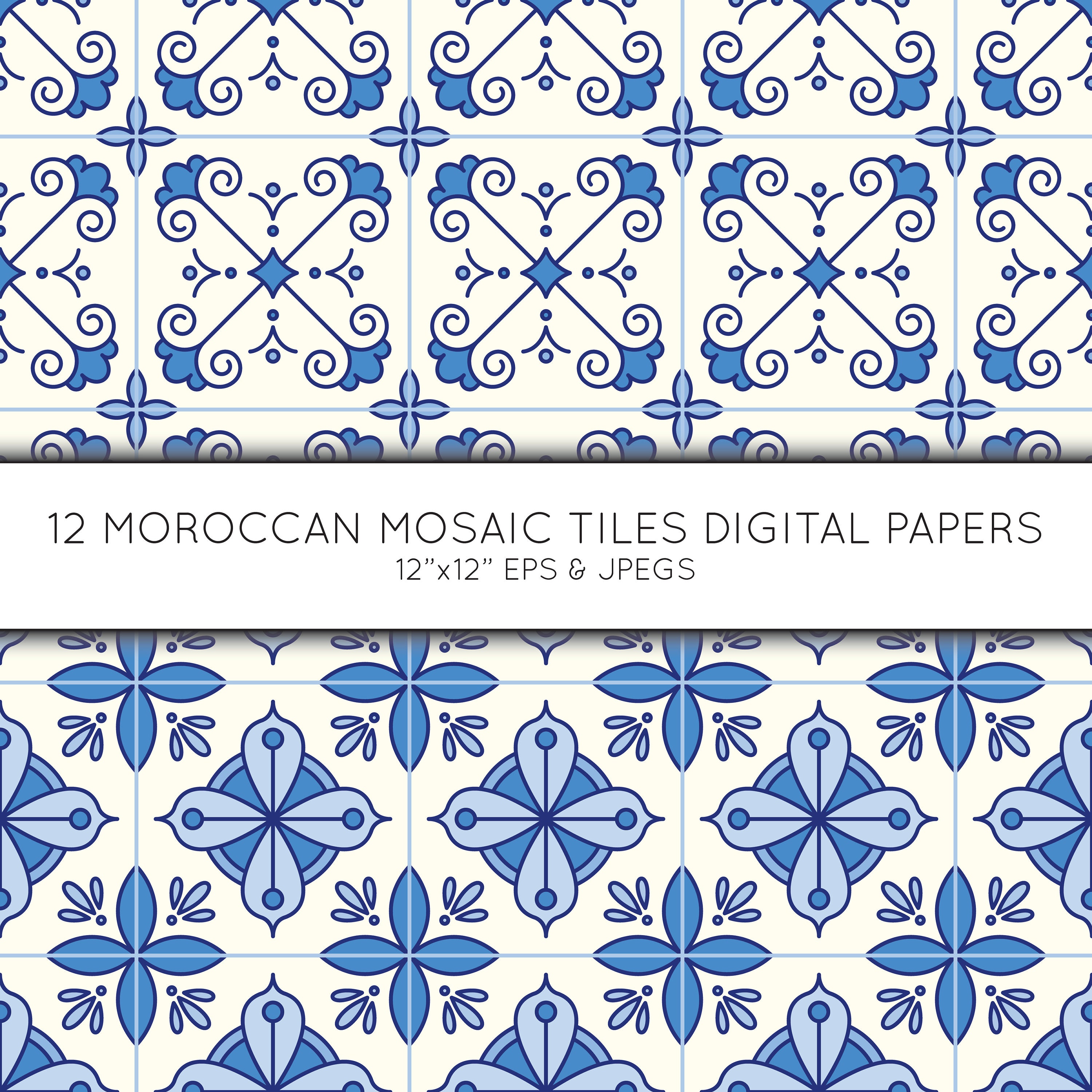 Blue Tile Scrapbook Paper Digital Paper Pack Moroccan | Etsy
