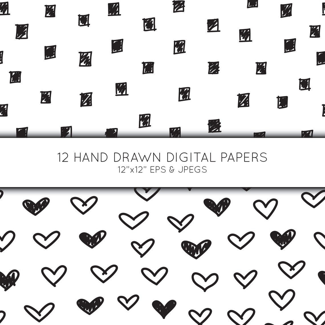 Hand Drawn Scrapbook Paper Doodle Digital Paper Minimalist - Etsy